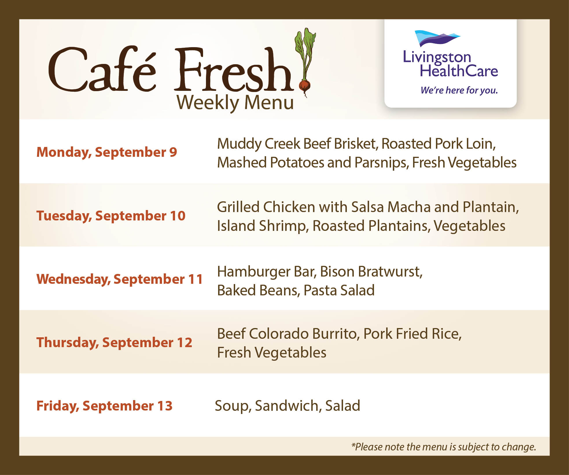 Café Fresh Menu | Livingston Medical Center