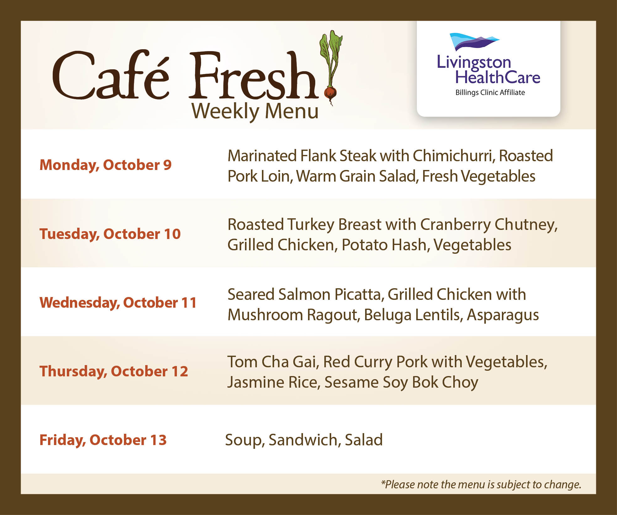 Café Fresh Menu | Livingston Medical Center